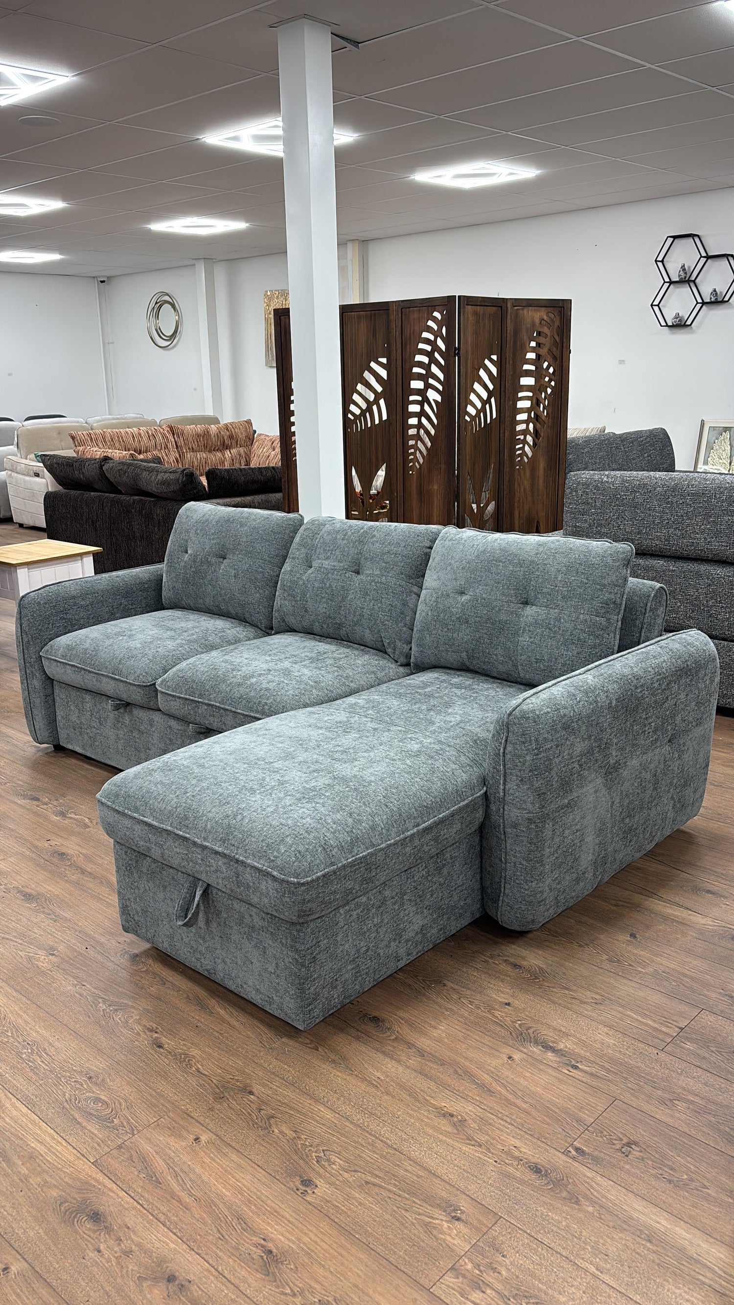 Naples Corner Sofa Bed with Storage (Available in Chenille Grey, Blue,